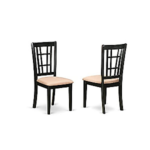 East West Furniture DLNI3-BLK-C 3 Piece Set Contains a Round Dining Room Table with Dropleaf and 2 Linen Fabric Upholstered Kitchen Chairs, 42x42 Inch, Black