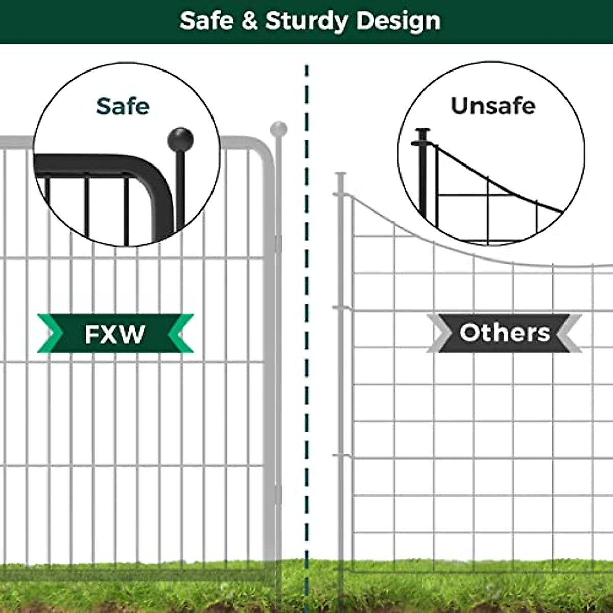 FXW Decorative Garden Metal Fence Temporary Animal Barrier for Yard, 5 Panels+1 Gate, 14'(L)×40"(H), Black