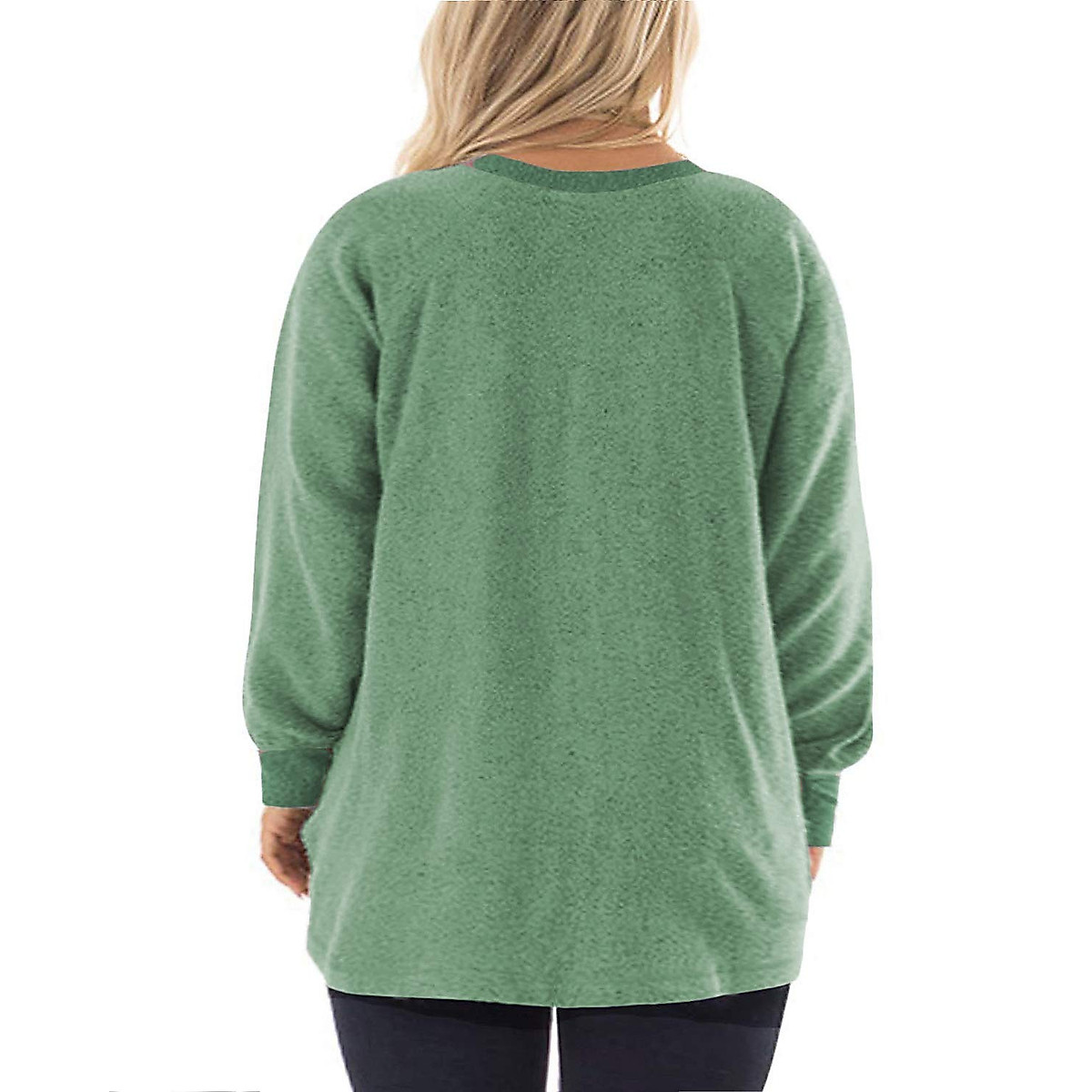 DOLNINE Plus Size Sweatshirts for Women Loose Oversized Tops Pockets Tunics Green-18W