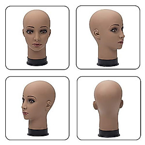 BHD BEAUTY Bald Mannequin Head Brown Female Professional Cosmetology for Wig Making, Display wigs, eyeglasses, hairs with T pins 22''