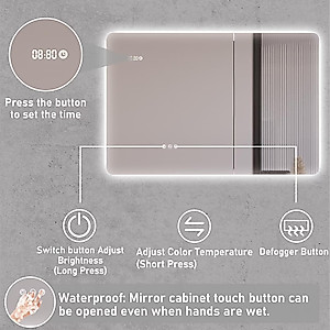 MIRPLUS Lighted Medicine Cabinet with Mirror for Bathroom, 24 x 36 inch Wall Mounted Bathroom Cabinet Touch Switch 3 Color Lights & Brightness Adjustment, Anti-Fog Time & Temp Display (Double Door)