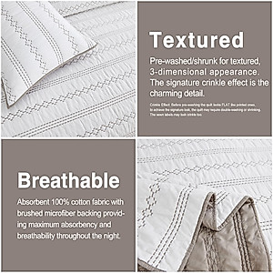 Querencia Cotton Quilt King Size - Embroidered Light Weight Quilt for Summer, Striped Quilt Cotton Coverlet, Quilted Comforter Set Gray Bedspread Farmhouse Bedding Cali, 3 Piece (Opal Grey & White)