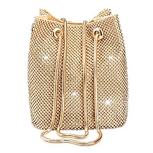 Women Rhinestones Crystal Clutch Evening Bags Bucket Bag Party Prom Wedding Shoulder Cross-body Purses (Gold,Mini)