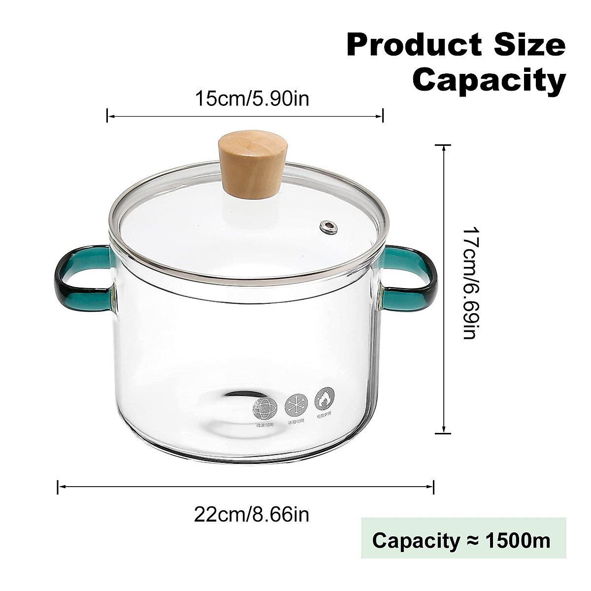 CADUFUELLY Transparent Glass Clear Heat Resistant Cooking Pot with Lid Soup Porridge Pot Glass Cookware Soup Bowl for Kitchen