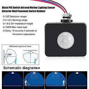 Motion Sensor, Infrared Motion Detector PIR Sensors IP54 Waterproof Wall Pavement Switch for Ceiling Mount.
