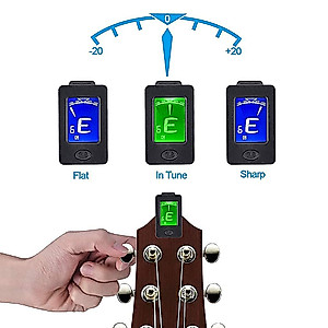 MOREYES Guitar Capo Tuner Clip on Guitar, Violin, Bass, Ukulele Chromatic with Picks (Tuner and Black Capo)