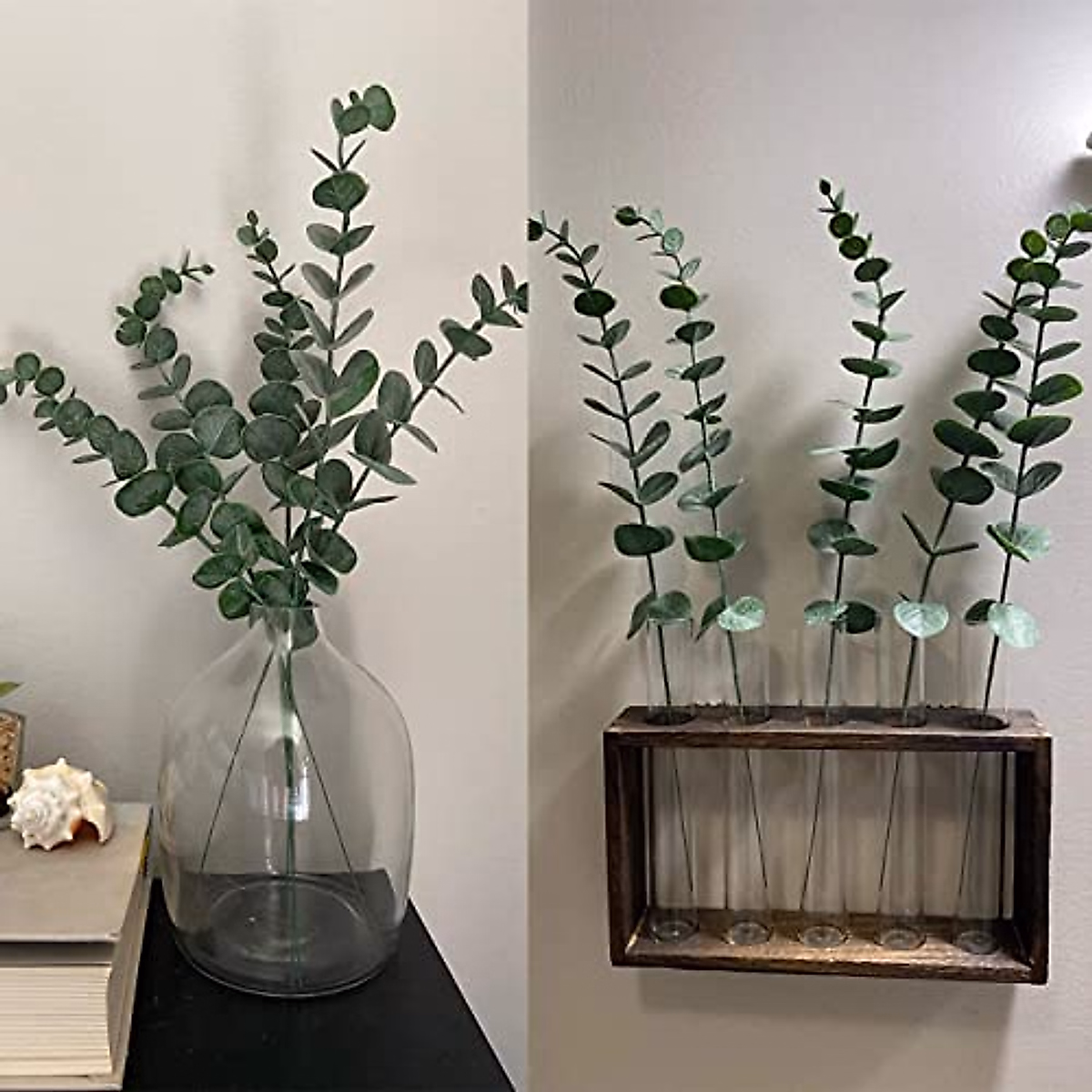 Tinsow 5 Pcs Real Touch Leaf Artificial Eucalyptus Stem Faux Eucalyptuses Wedding Bouquet Centerpiece Home Decor (Green)