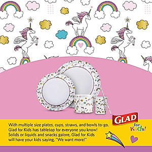 Glad for Kids Unicorns Paper Plates | Small Round Paper Plates with Cute Unicorns Design | Heavy Duty Disposable Soak Proof Microwavable Paper Plates for All Occasions, 8.5 Inch, 20 Count (Pack of 6)