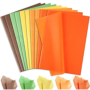 100 Sheets Thanksgiving Day Tissue Paper for Gift Wrapping, Orange Green Yellow Brown Tissue Paper for Gift Bags for Birthday Fall Autumn Holidays DIY Craft
