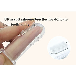 haakaa Silicone Baby Finger Toothbrush Set -360º Bristle for Baby Oral Gum Cleaning| Baby Teething Training| Newborn Oral Massager, BPA Free,2PK - 0m+Babies - Clear