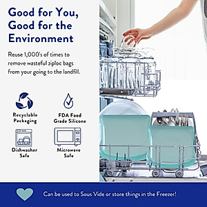 The Clean People Reusable Silicone Storage Bag, Food Storage Container, Microwave and Dishwasher Safe, Leak-free, Medium & Large, Green 3 Pack Set