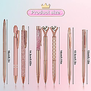 Rose Gold Ballpoint Pen Set, 8pcs Rose Gold Pens with Crystal Diamond Metal Diamond Pen Liquid Sand Glitter Pen for Office School Women Wedding Decor Gifts