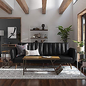 Novogratz Brittany Futon, Convertible Sofa & Couch, Black Faux Leather