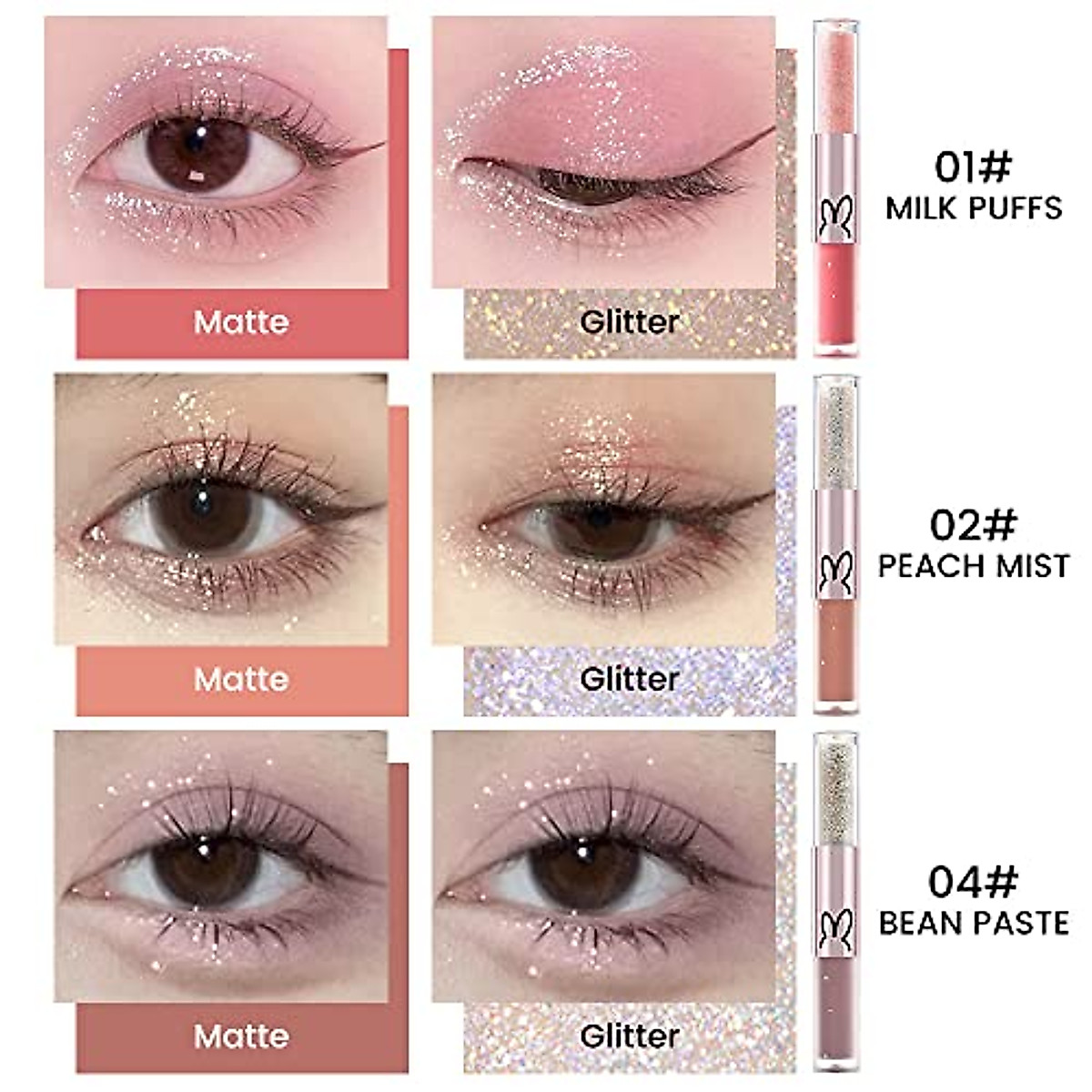 6 Colors Liquid Glitter Eyeshadow Sparkle Eye Makeup Sticks Set.Quick Drying & Easy to Apply.Pink#