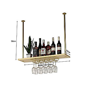NERDOH Ceiling Shelf,Iron Solid Wood Ceiling Wine Rack Hanging Wine Glass Racks,for Bars/Restaurants/Kitchens Storage Rack,Easy to Install,Single Layer/4 Sizes