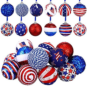 Sumind 12 Pcs Independence Day Ball Ornaments 4th of July Ornaments for Tree 2 Inch Red Blue White Tree Decorations Patriotic Ornaments for Home Tree Party Indoor Outdoor Decor(American Flag)