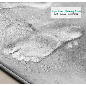 Clara Clark 3 Piece Bathroom Rugs Bath Mat Set, Velvet Memory Foam Bath Mats for Bathroom - Non-Slip, PVC Backing Bath Rugs, Washable Bathroom Rug Mats - Dries Quickly, Silver Bathroom Rug Set