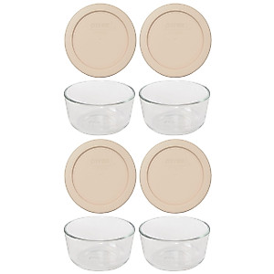 Pyrex (4 7202 Glass Bowls & (4) 7202-PC Blush Lids Made in the USA