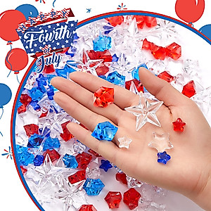 Deekin 240 Pcs Mini Patriotic Acrylic 4th of July Red White Blue Acrylic Beads for Vase Filler Ice Rocks Star Crystals Gems Table Scatter Independence Day Party Wedding Crafts Decoration Display