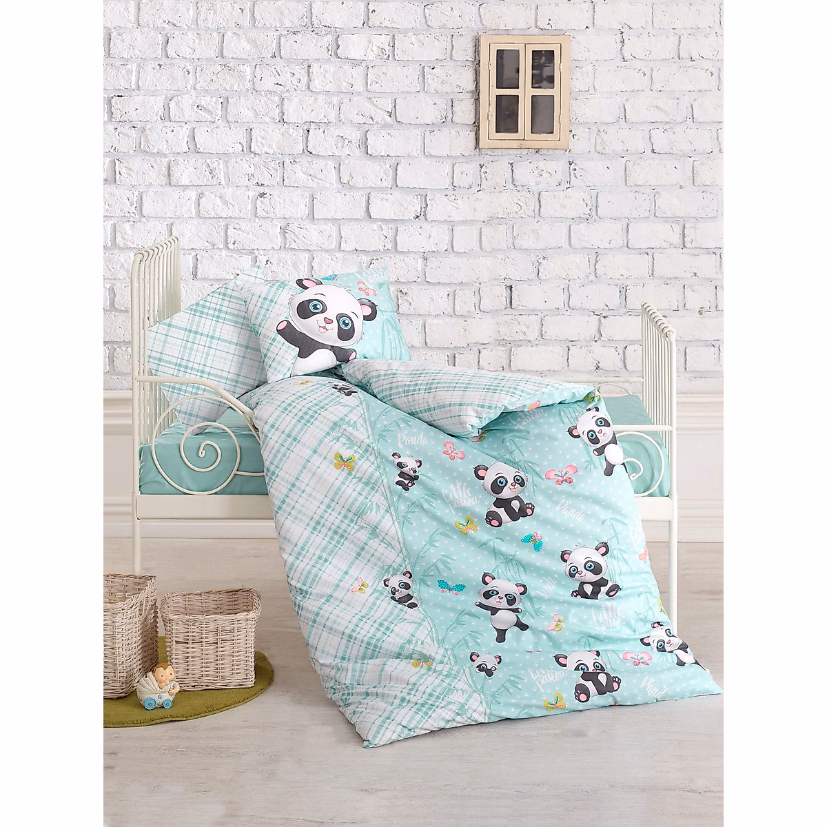 100% Cotton Panda Nursery Baby Bedding, Toddlers Crib Bedding for Baby Girls Boys, Panda Themed Baby Duvet Cover Set,