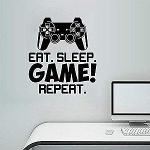 SITAKE Game Themed Wall Stickers Decor, EAT Sleep Game Repeat Controller Gaming Quotes for Boys Men, Kids Wall Decor and Wall Stickers for Playroom, 20.9 x 33.9 Inch