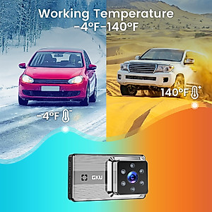 Dash Cam Front and Rear, GKU Dash Cam 1920X1080P FHD Dual Car Camera 170° Wide Angle Backup Dash Camera for Cars,Super Night Vision Car Dash Cam with Parking Mode,Motion Detection,Loop Recording