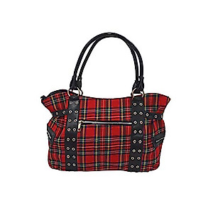 Lost Queen Red Royal Stewart tartan Plaid Punk Rock Purse with Handcuff Skull Charm, Large