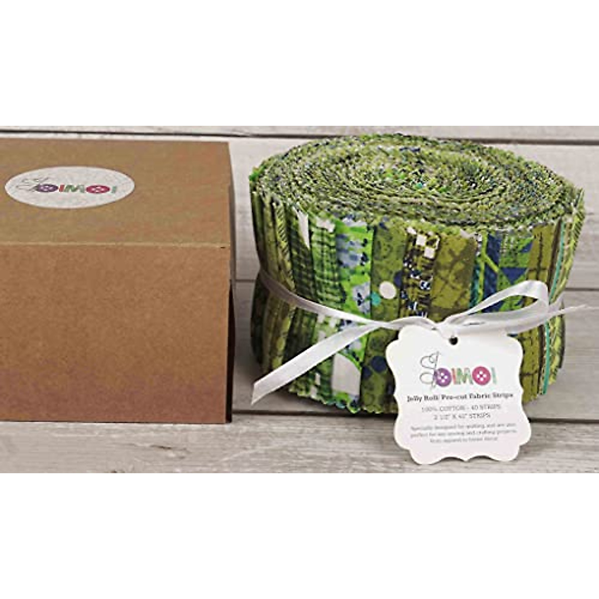 Soimoi 40Pcs Geometric & Texture Print Cotton Precut Fabrics for Quilting Craft Strips 2.5x42inches Jelly Roll - Green