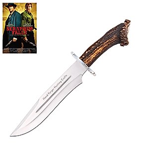 MAGNUM-26 Red Stag Seraphim Falls Movie Knife - Crown Antler Handle Hunting Bowie Knife with Leather Sheath