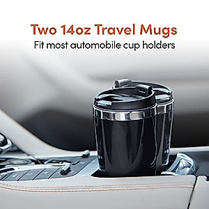 Elite Gourmet EHC116 Dual Drip Double Coffee Maker Brewer Includes Two 14 Oz Stainless Steel Interior Thermal Travel Mugs, Compatible with Coffee Grounds, Reusable Filter, Black, 28 ounce