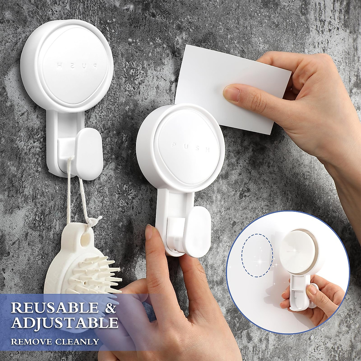 2 Pack Suction Cup Hooks for Shower, Powerful Vacuum Bathroom Suction Holder Removable Reusable Waterproof Suction Hanger Window Glass Door Suction Holder for Bathroom Kitchen Towel Robe (White)