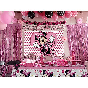 Pink Mouse Backdrop and Mouse Tablecloth for Girls Birthday Party Decorations Mouse Birthday Party Photography Background Banner with Table Covers for Girls Baby Shower Party Supplies (6x4ft)