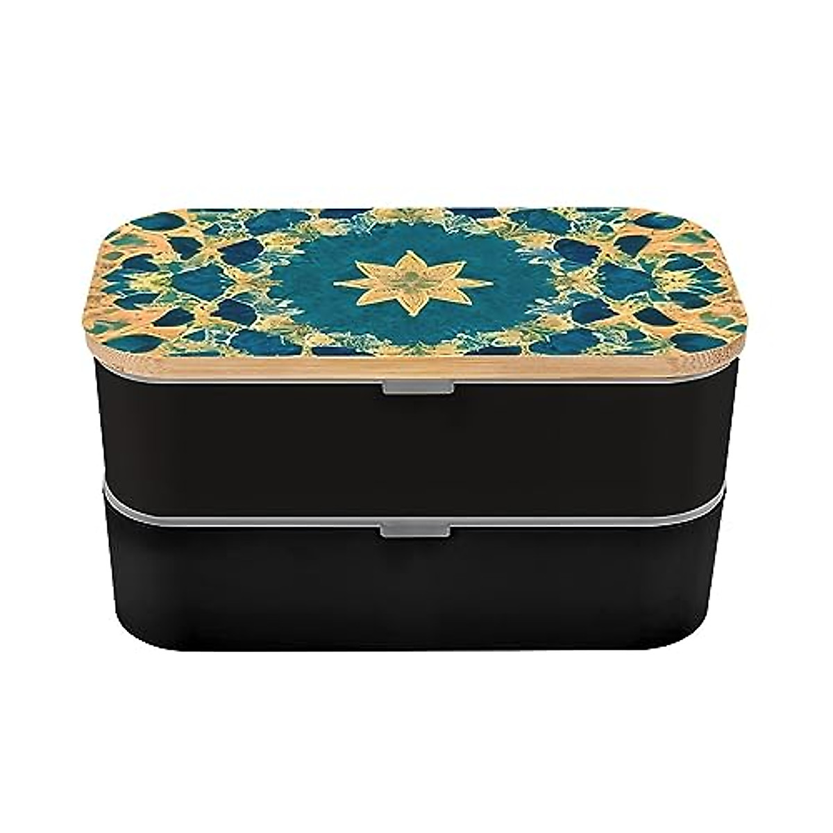 Quadrangle Pattern Adult Lunch Box, Bento Box, With Cutlery Set Of 3, 2 Compartments, Rectangular, Lunch Box For Adults