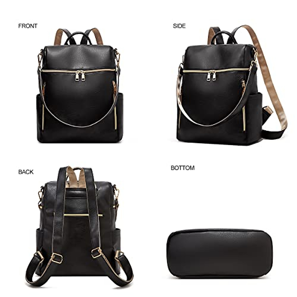 Makes Backpack Purse for Women, PU Leather Travel Satchel Handbag, Convertible Design Bag with Purse, 2 Piece(Black)