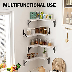 Muzilife Corner Floating Shelves Wooden Floating Shelve Set of 4, Wall Mounted for Storage, L-Shaped Shelves for Wall Decor Wall Organizer for Bedroom, Bathroom, Kitchen, Living Room and Office, White