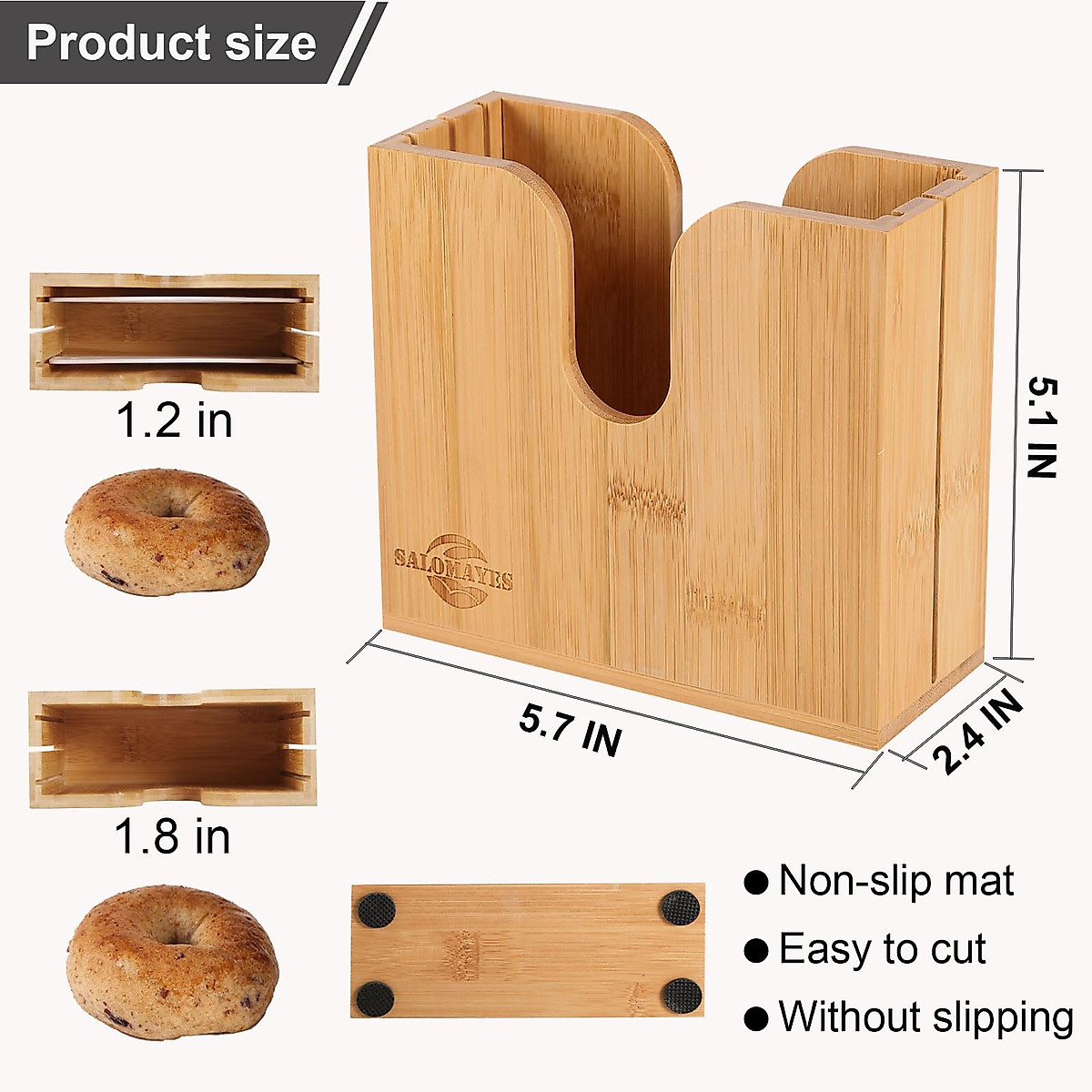 salomayes Bagel Cutter Slicer For Small And Large Bagels, Bagel Slicer Guillotine, Adjustable Bamboo Bagel Slicer With Non-Slip Pads