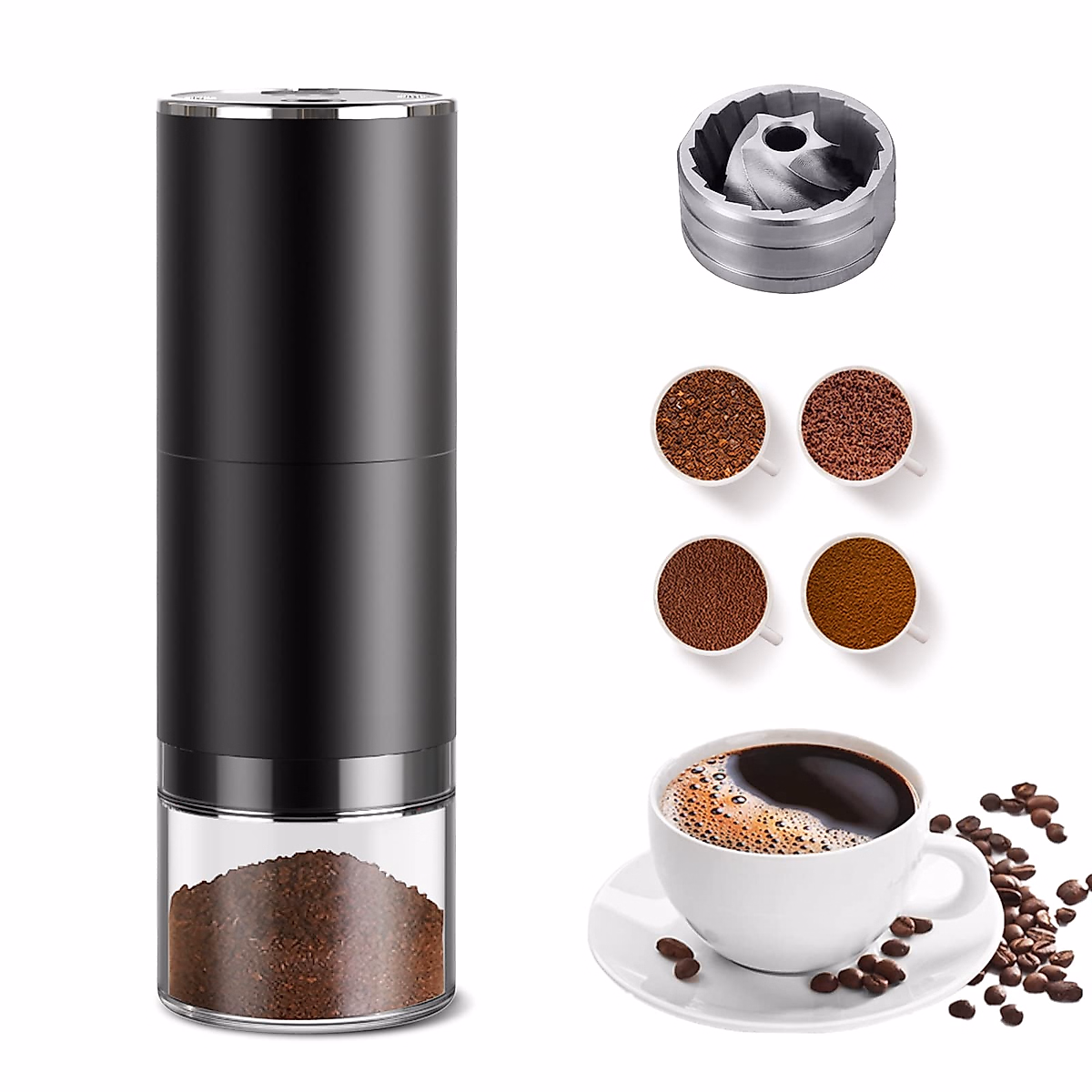 Electric Coffee Grinder, 150W Spice Grinder with Stainless Steel Blade & Bowl, One-Touch Control Coffee Bean Grinder for Nuts, Sugar, Grains, Clear Lid