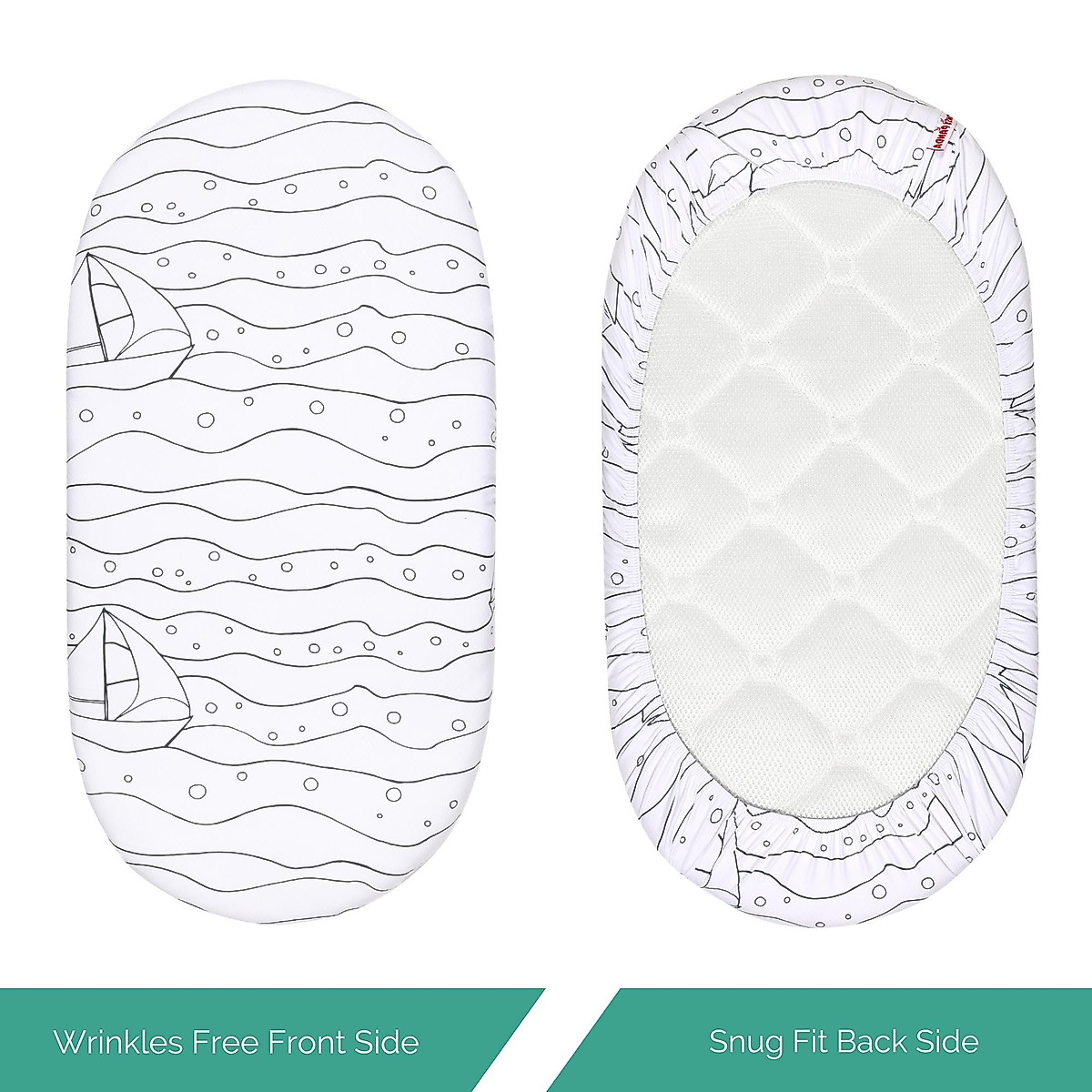 TansyPanda Bassinet Sheets for Baby Delight Snuggle Nest, Chicco LullaGo, Snoo Smart, Fisher Price, 4PC, 30 x 18 Inch, Ultra Soft, Breathable, Snug Fit, Unisex Boys Girls, Gray White (Ocean Fish)