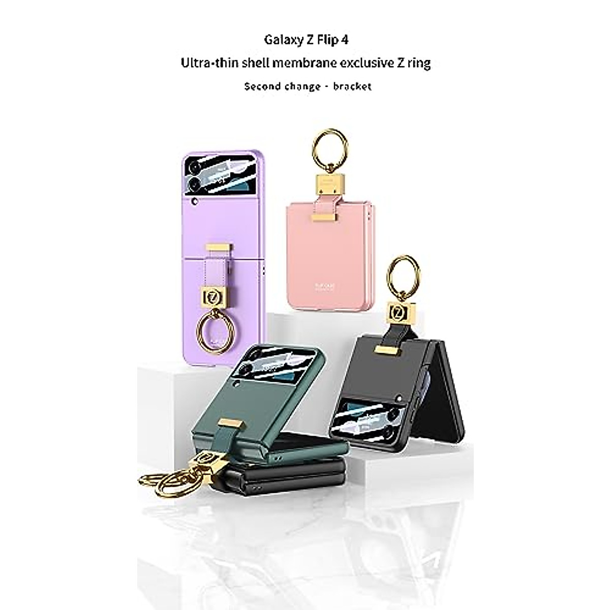 phone flip case Slim Case Compatible with Samsung Galaxy Z Flip 4 Case with Outer Screen Protector Case,Thin Hard PC Case Fashion Protective Case with Built-in Metal Ring phone screen protection ( Col