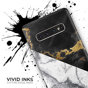 DesignSkinz White-Black Marble & Digital Gold Foil V1 2 Protective Vinyl Decal Wrap Skin Cover Compatible with The Samsung Galaxy S20 (Screen Trim & Back Glass Skin)