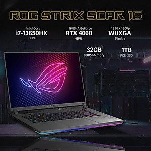 Asus ROG Strix G16 Gaming Laptop, 16'' WUXGA 165Hz Display, Intel Core i7 13650HX, 32GB DDR5, 1TB SSD, GeForce RTX 4060, RGB Backlit Keyboard, WiFi 6E, Win 11 Pro, Gray, Hotface DVD-RW USB Hub