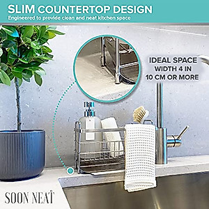 Soon Neat Kitchen Sink Caddy - Kitchen Sink Organizer - Quick Draining, Stainless Steel Tray