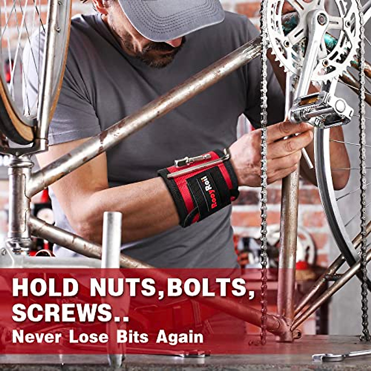 RooyRoii Magnetic Wristband for Holding Screws, Nails - Wrist Magnet Tool Holder for Handyman, Carpenter - Gift for Men, Dad Christmas Stocking Stuffers