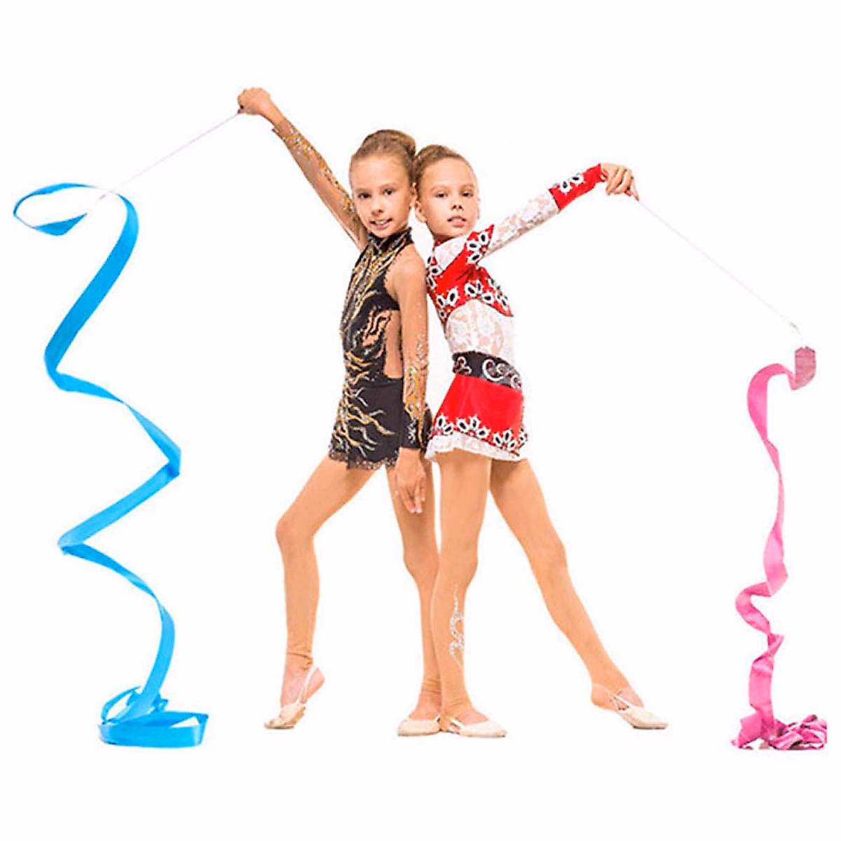 Ceqiny 5pcs Dance Ribbons with Wand 2 Meters Rhythmic Gymnastic Ribbon Rainbow Streamers Dance Streamer Rhythm Sticks Art Ribbon Perfect for Talent Shows Kids Art Dance Baton Twirling, Assorted Color