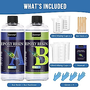 Epoxy Resin 16OZ - Crystal Clear Epoxy Resin Kit - Self-Leveling, High-Glossy, No Yellowing, No Bubbles Casting Resin Perfect for Crafts, Table Tops, DIY 1:1 Ratio