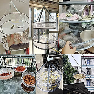 UtySty 2 Pack Drying Rack Clothing Collapsible Laundry Basket 23'' Folding Hanging Dry Net Mesh Dryer with Hook for Clothes Drying Household Lingerie Sweater Blouse Herb (1Tier+2Tier)