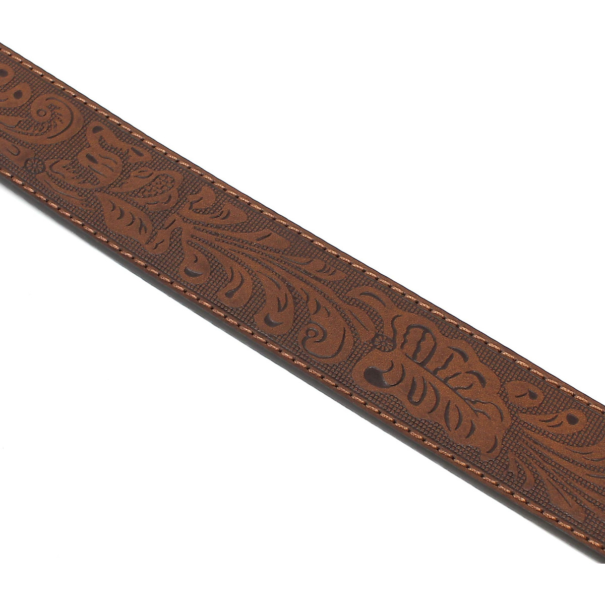BC Belts Leather Belt Strap with Embossed Western Scrollwork 1.5" Wide with Snaps (Brown-L)