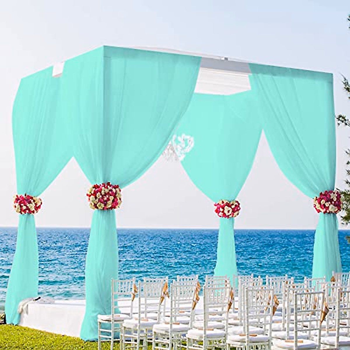 Partisout Chiffon Backdrop Curtain 29x120 inches 2 Panels Chiffon Drapes for Wedding Arch Wedding Backdrop Curtain Panels Semi-Sheer Curtains 120 inches Long Voile Chic Tulle Curtain (29x120, Mint)