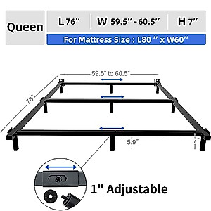 Queen Size Metal Bed Frame 7 Inch Bed Frame for Box Spring and Mattress 9-Leg Heavy Duty Bedframe Tool-Free Easy Assembly Sturdy Box Spring Base Black