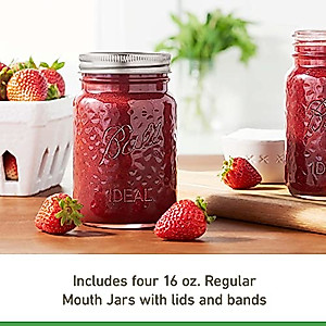 Ball Jar Rose Vintage Regular Mouth Pint Canning Jars, 4 Pack
